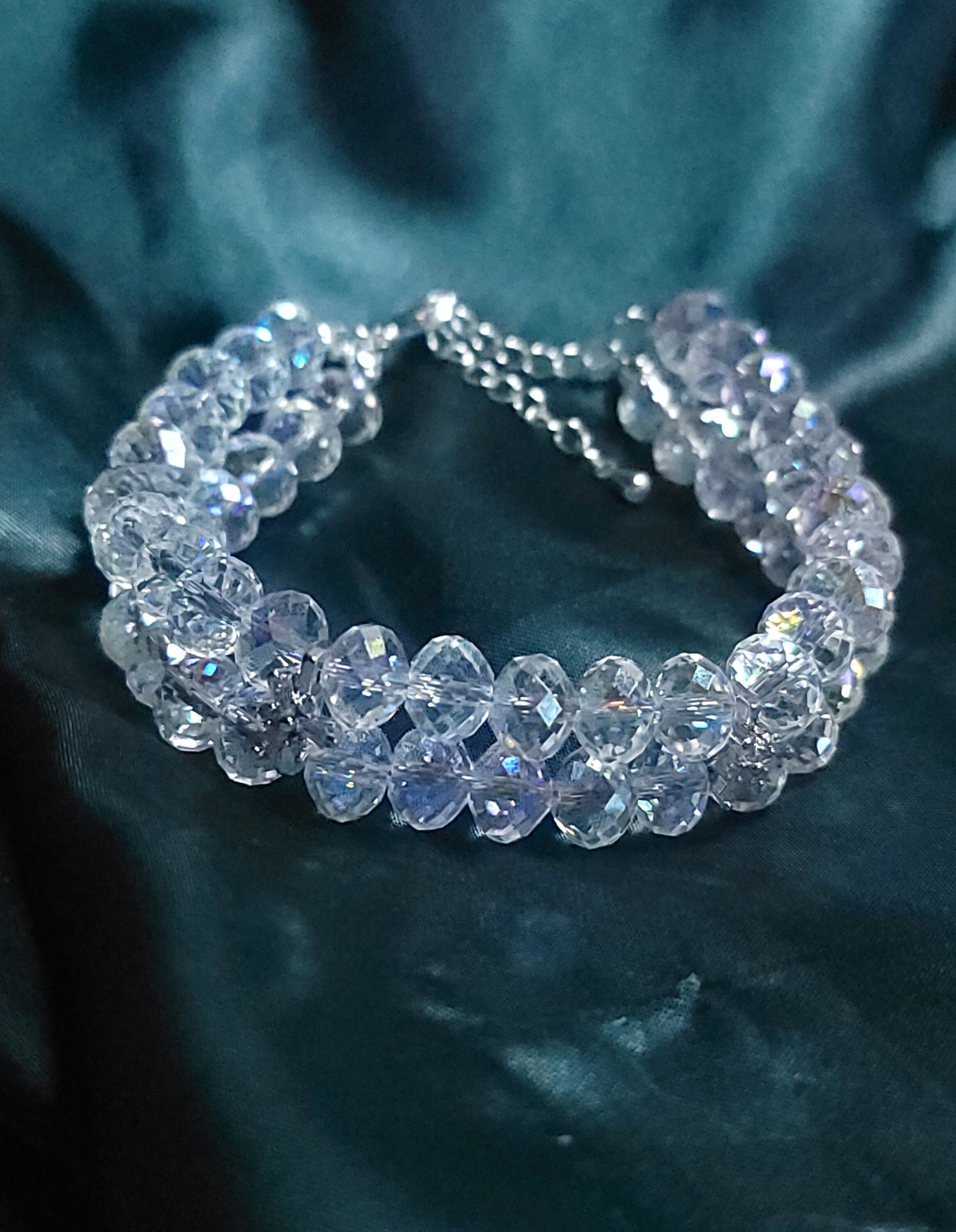 Clear AB White K9 Faceted 2 Row Crystal Bracelet With Silver and Pink ...