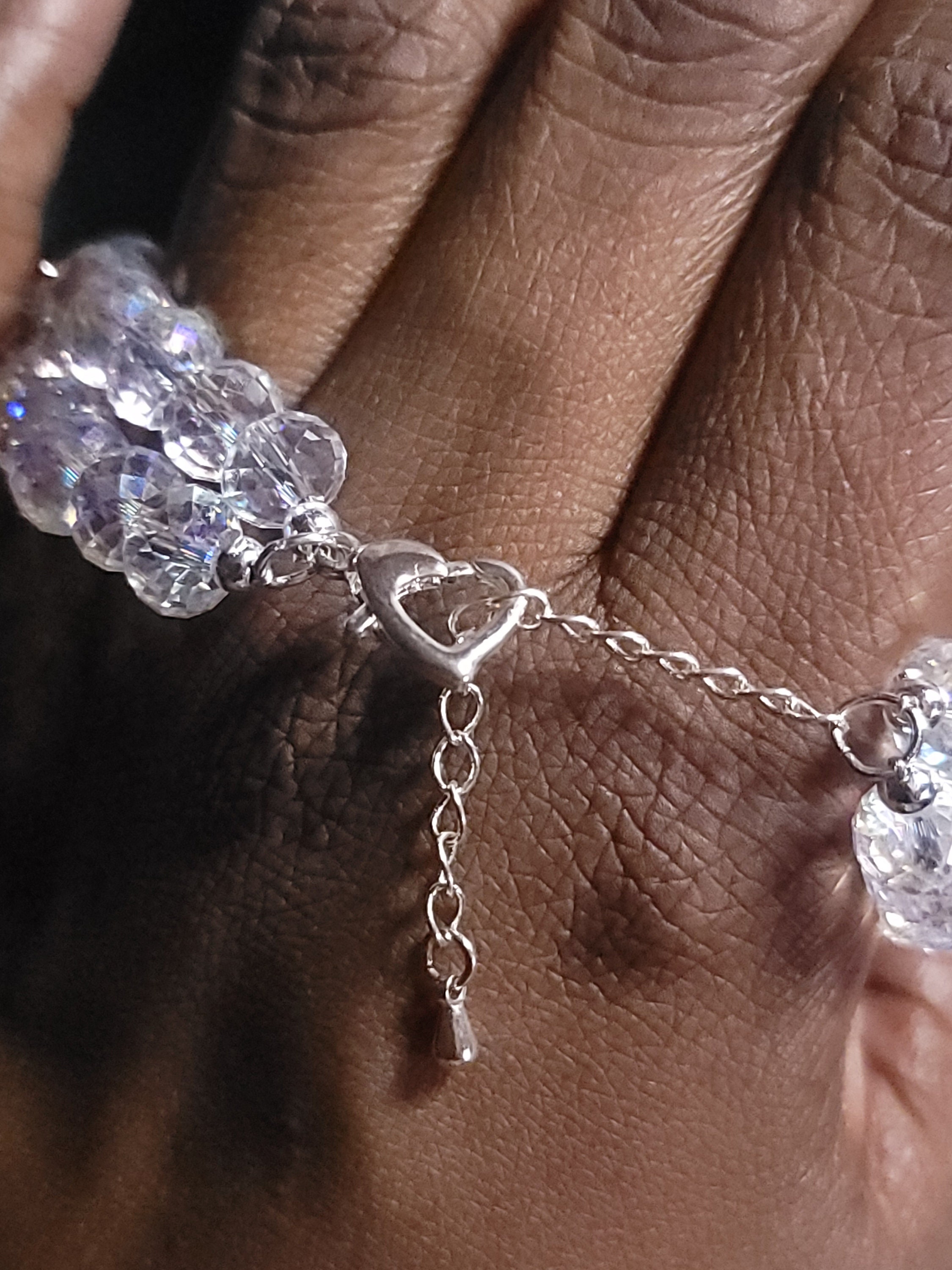Clear AB White K9 Faceted 2 Row Crystal Bracelet With Silver and Pink ...