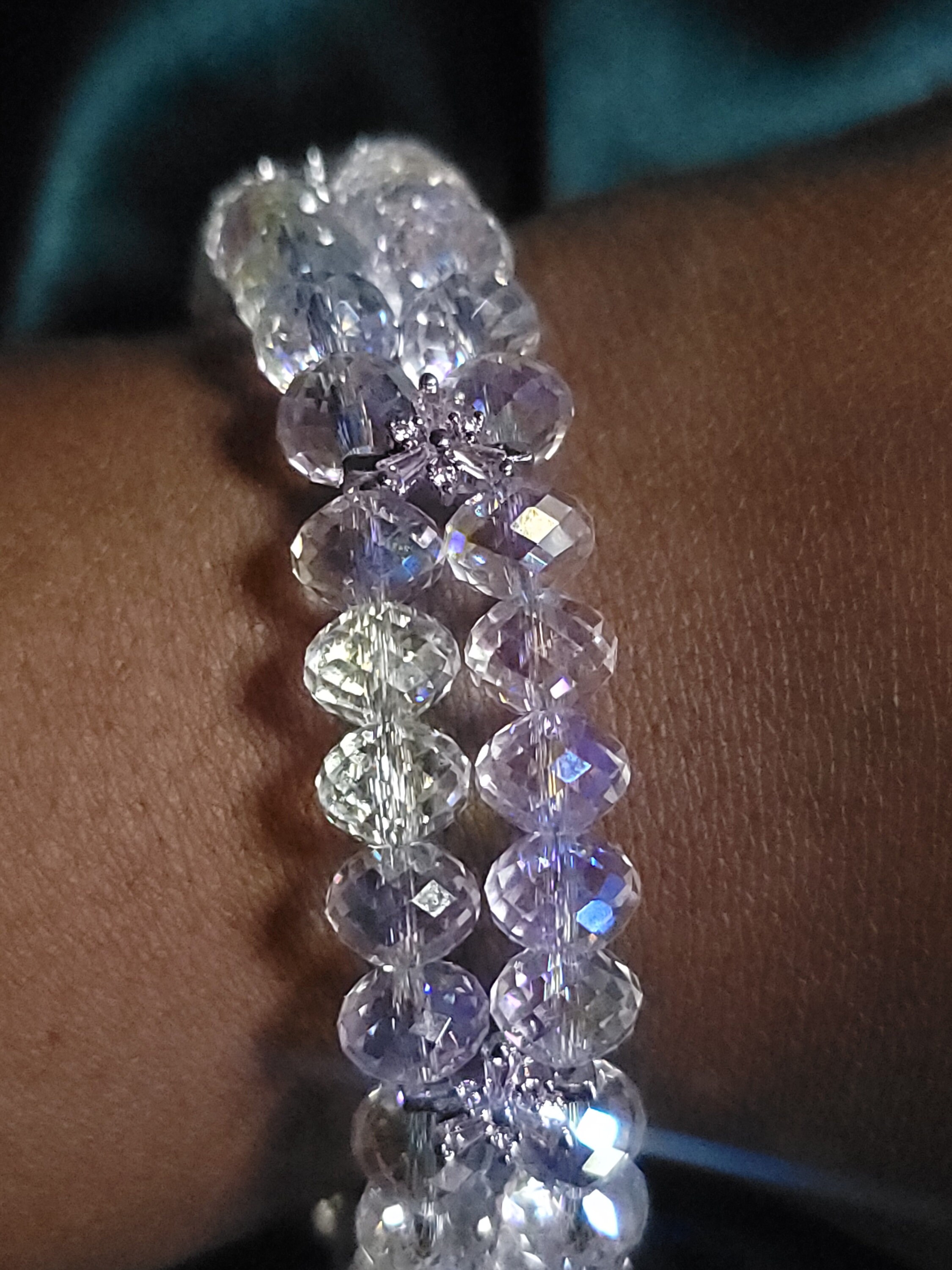 Clear AB White K9 Faceted 2 Row Crystal Bracelet With Silver and Pink ...