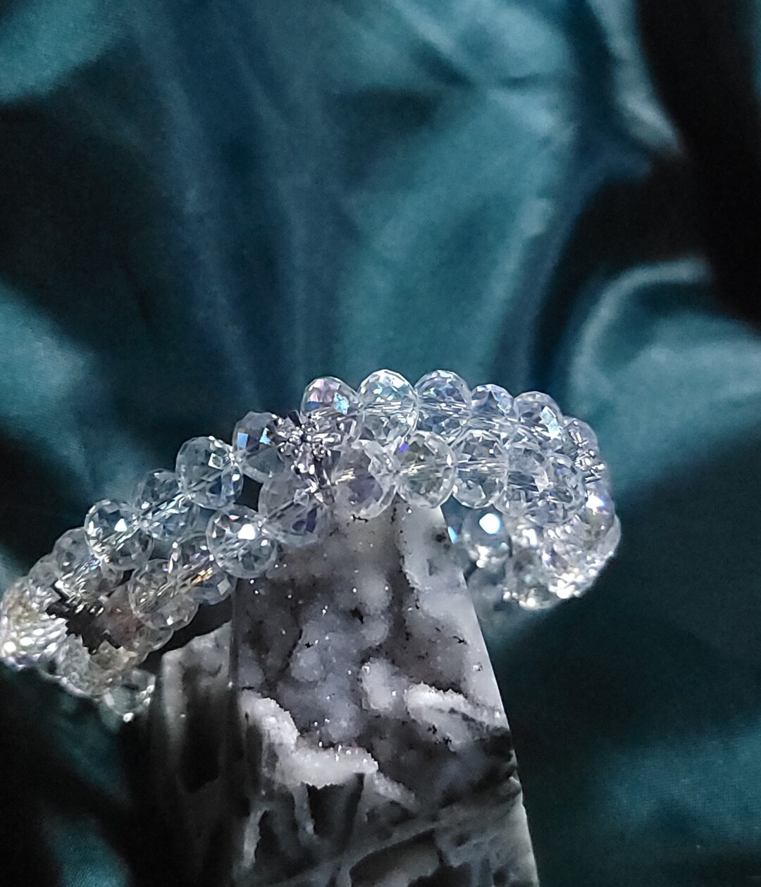Clear AB White K9 Faceted 2 Row Crystal Bracelet With Silver and Pink ...