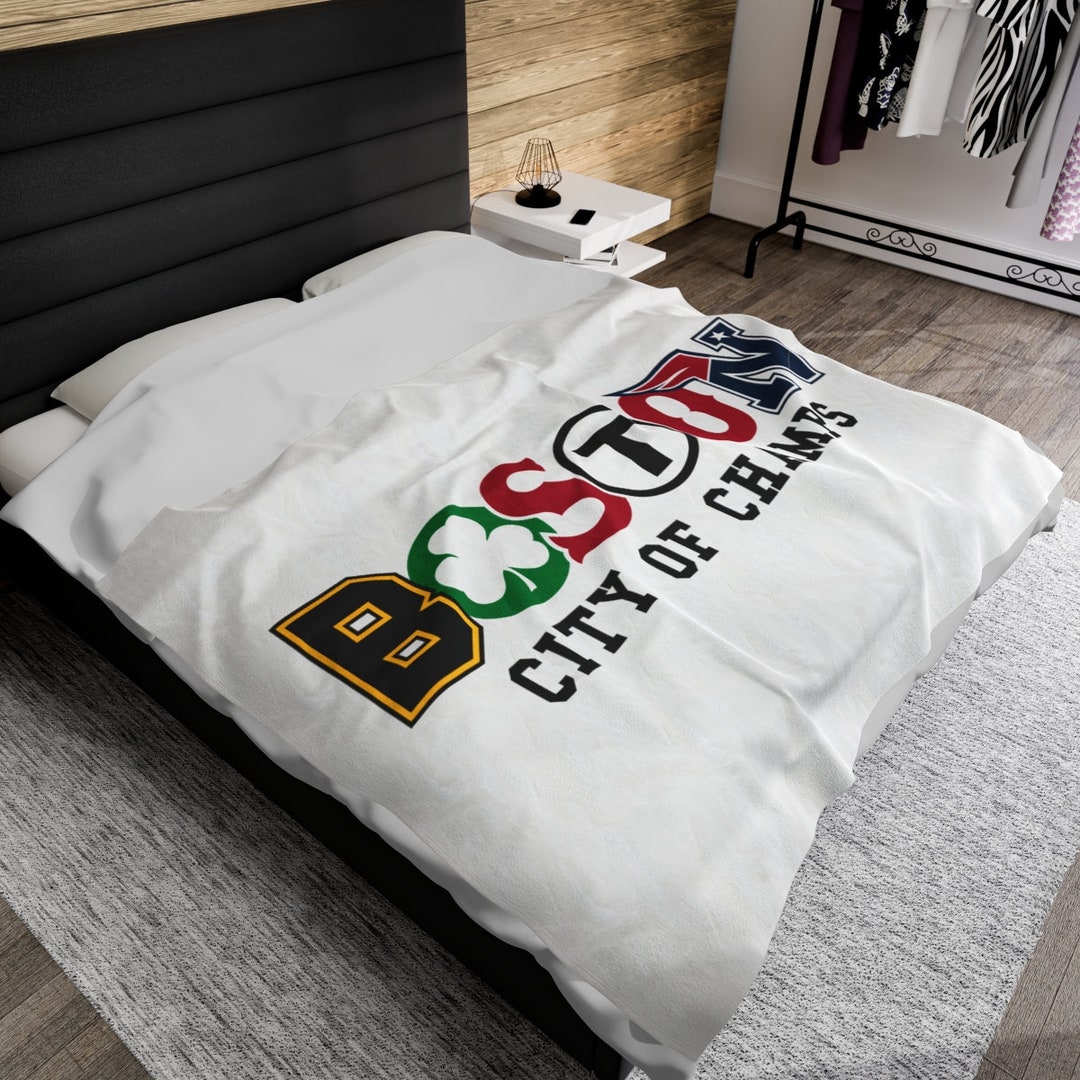 Vintage Boston Sports Blanket, Boston City of Champs Plush Throw ...