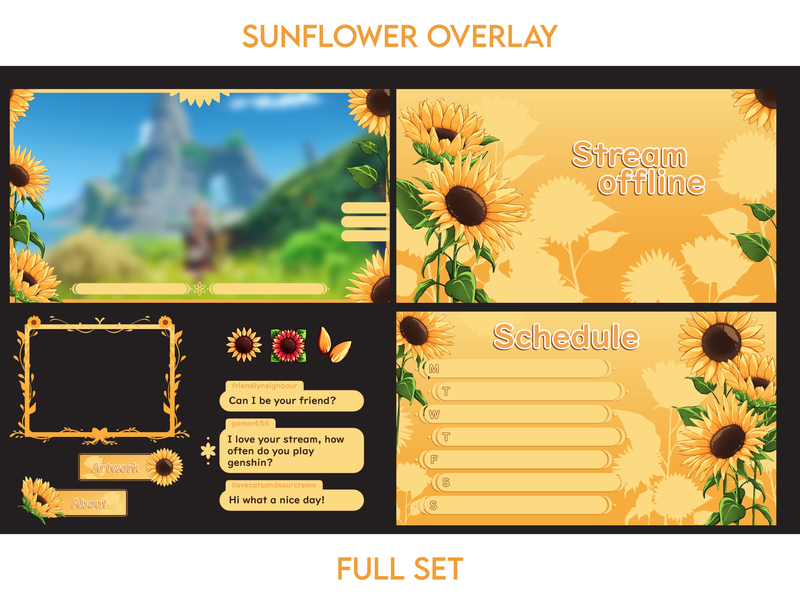Animated Sunflower Twitch Overlay Bundle FULL SET – Cute Stream Pack ...