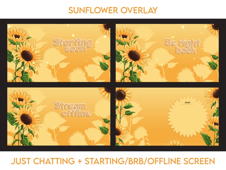 Animated Sunflower Twitch Overlay Bundle FULL SET – Cute Stream Pack ...