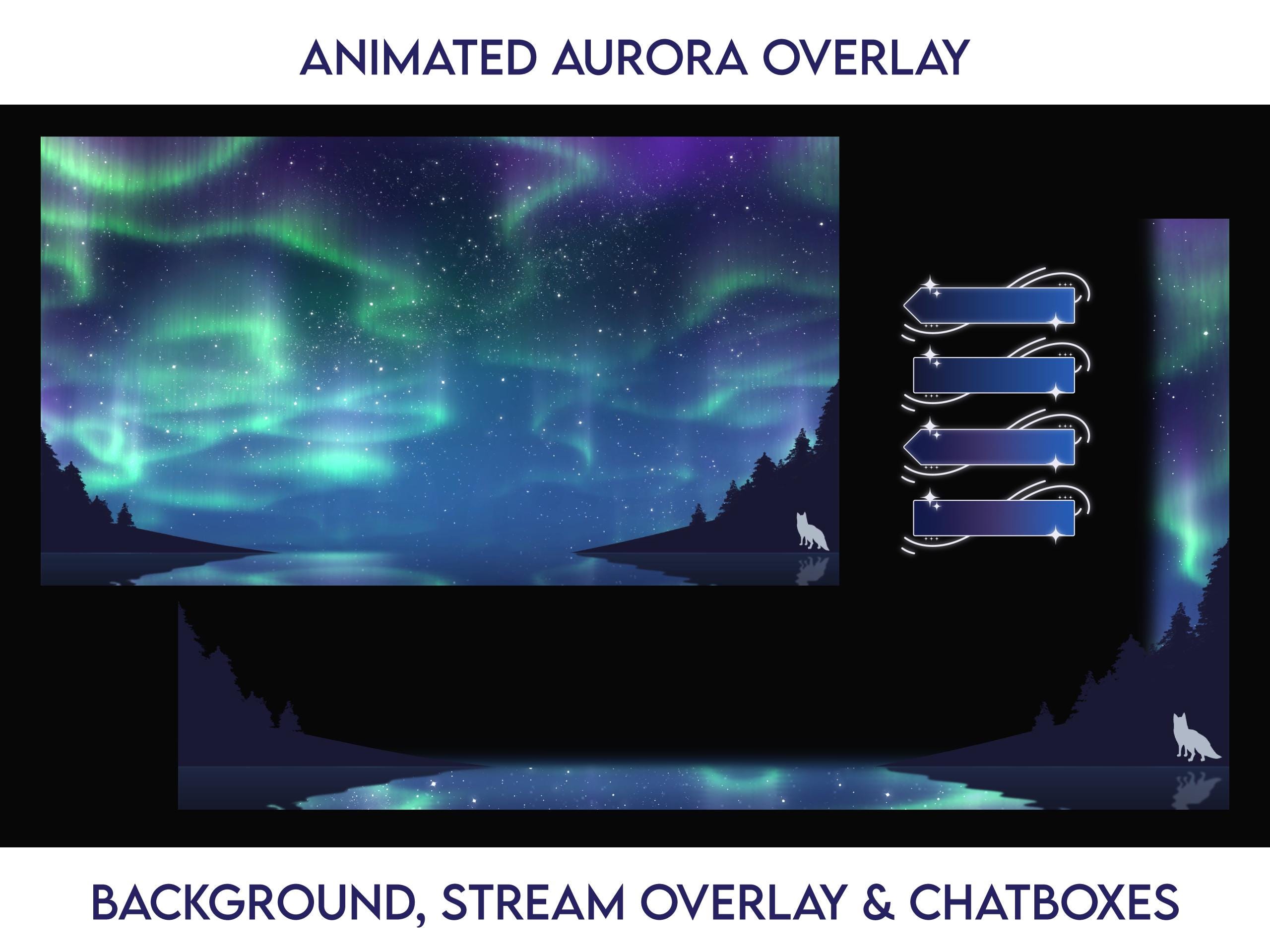 Animated Aurora Northern Lights and White Fox Twitch Stream Overlay ...