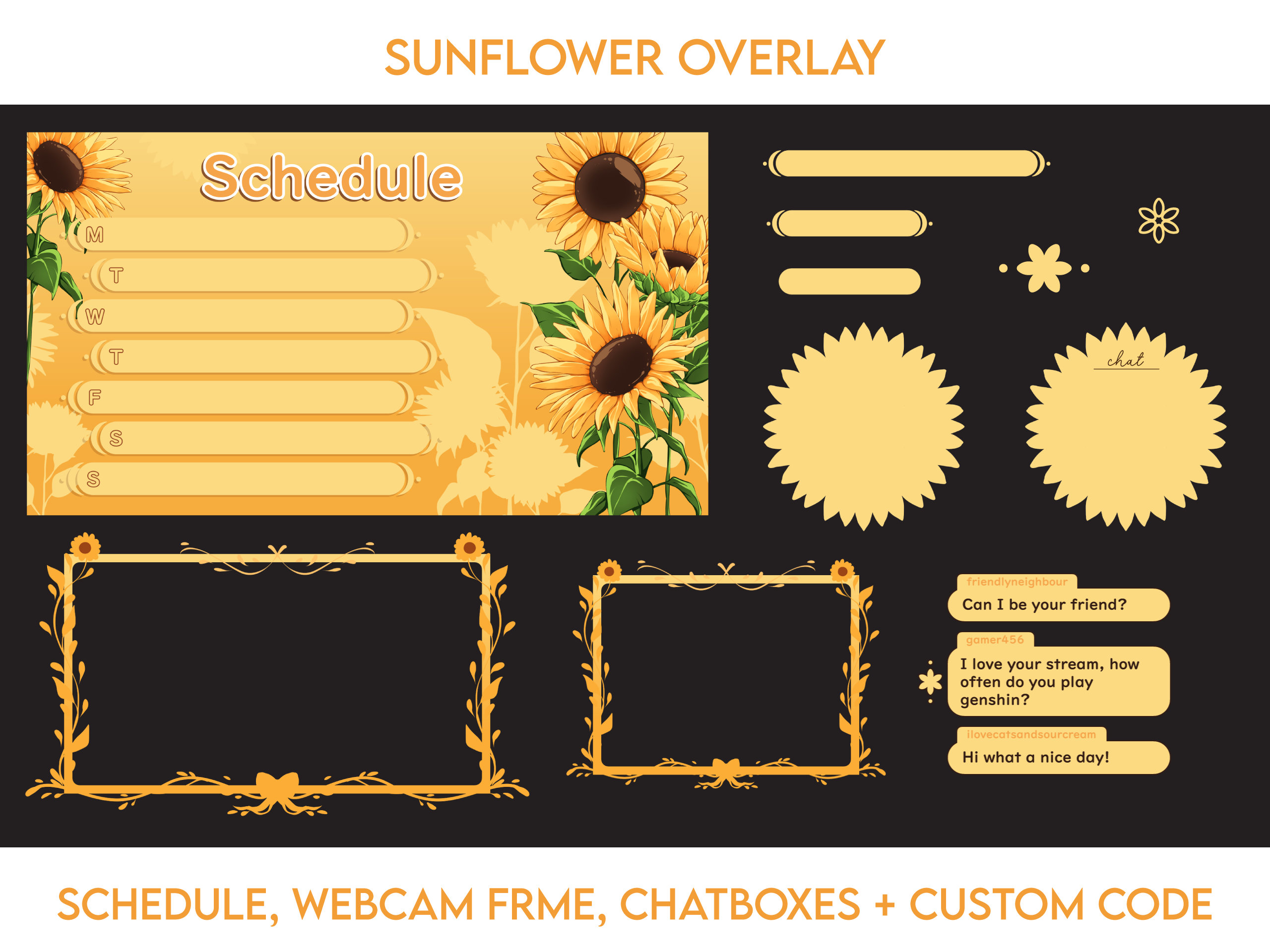 Animated Sunflower Twitch Overlay Bundle FULL SET – Cute Stream Pack ...