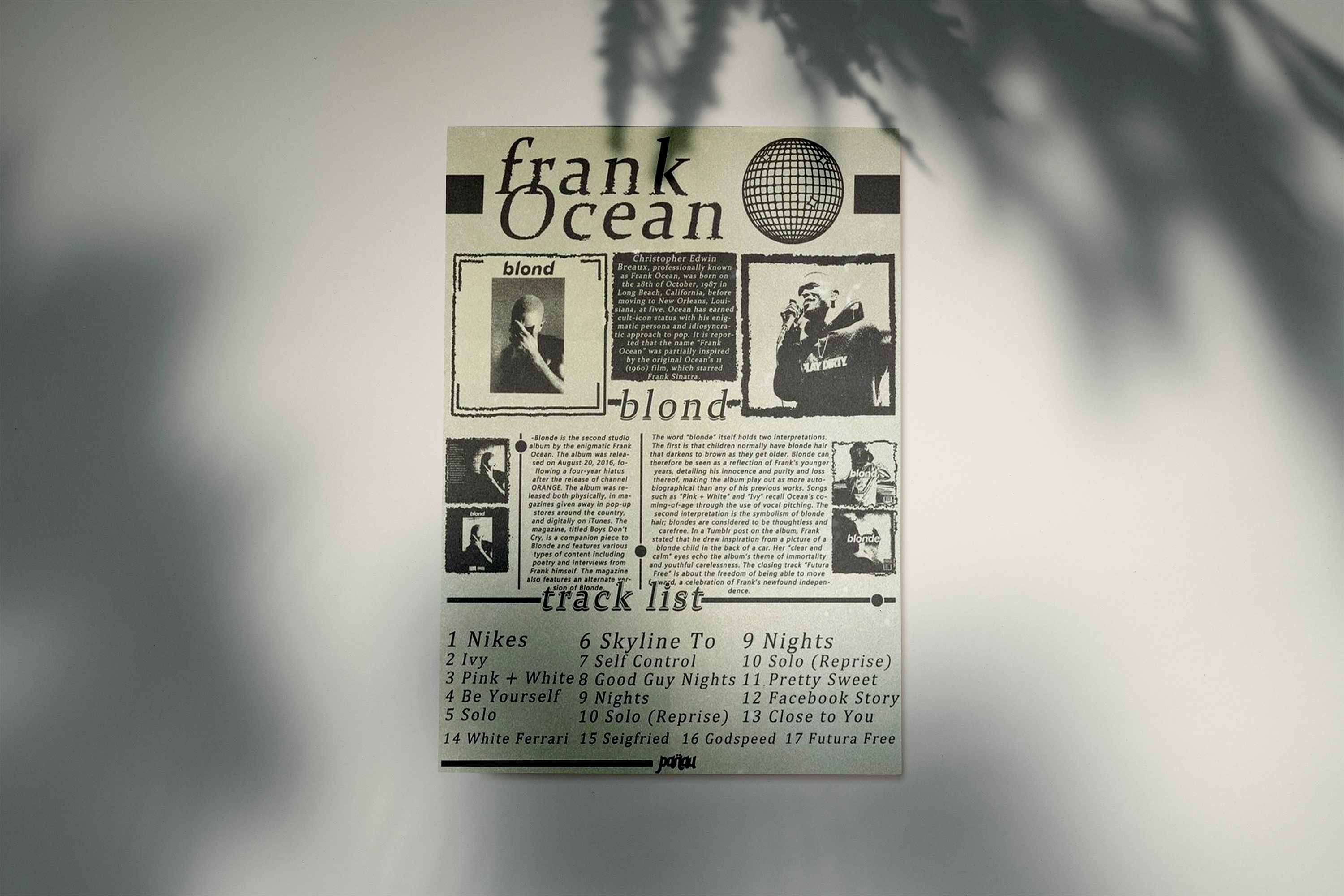 Frank Ocean Blonde Tracklist Poster sold by Elite Customary | SKU ...