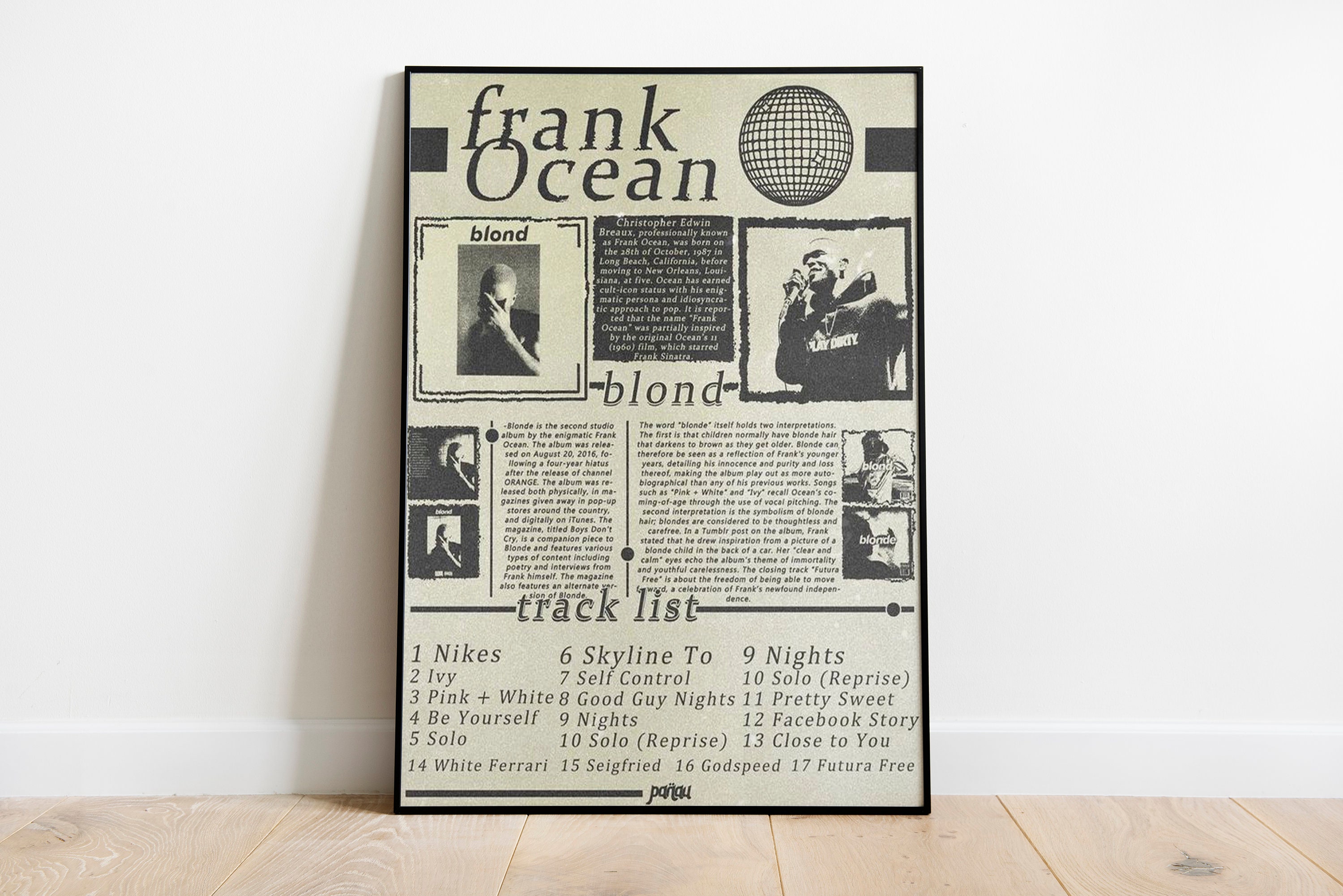Frank Ocean Blonde Tracklist Poster sold by Elite Customary | SKU ...