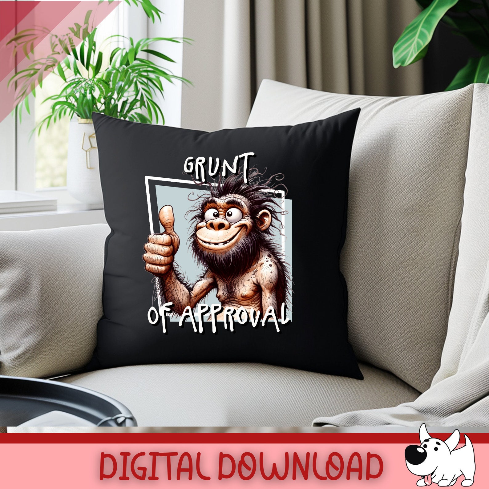 Grunt of Approval Digital Download, Cartoon Caveman PNG, Funny ...