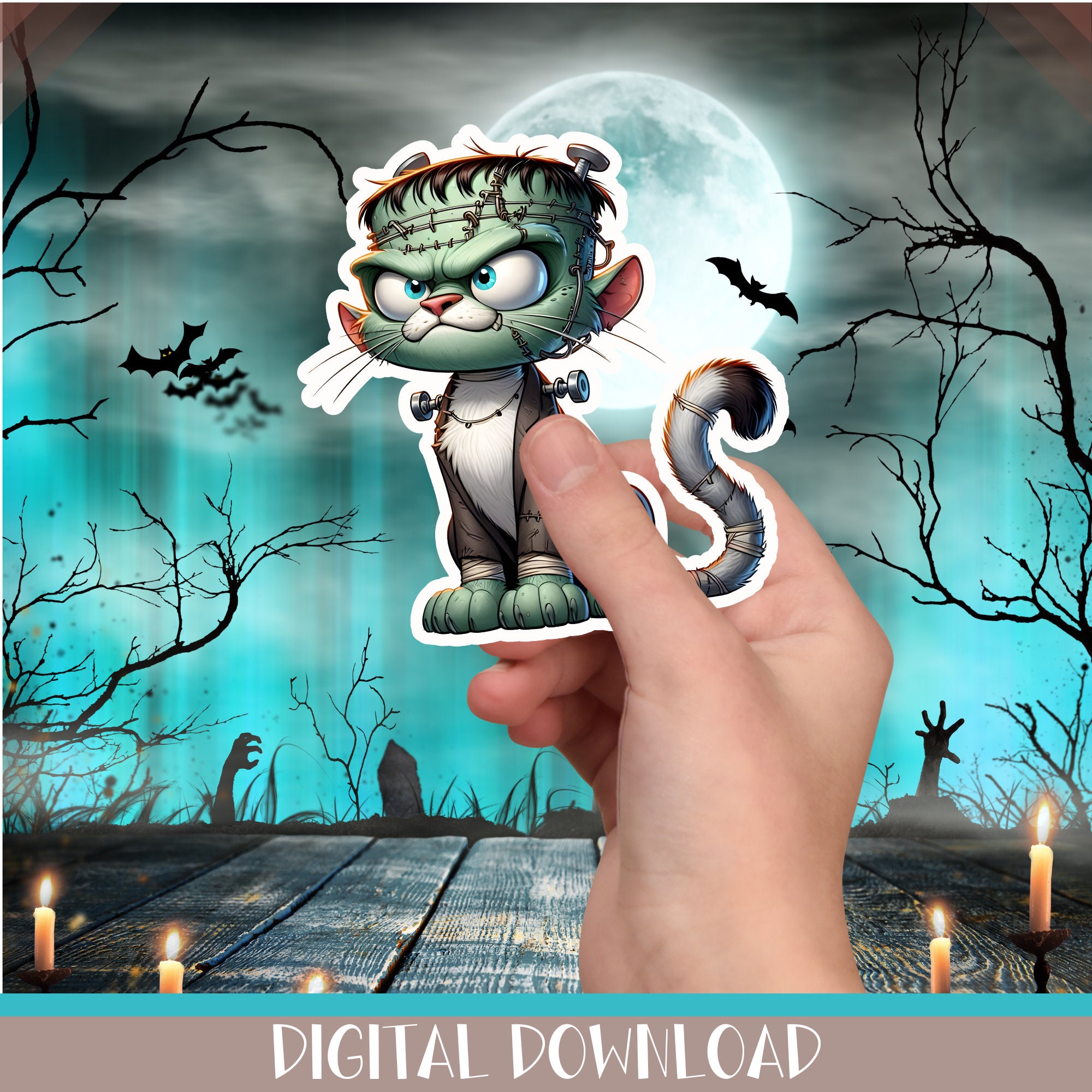 Frankencat Cartoon: Funny Frankenstein Cat PNG (digital Download) - Etsy