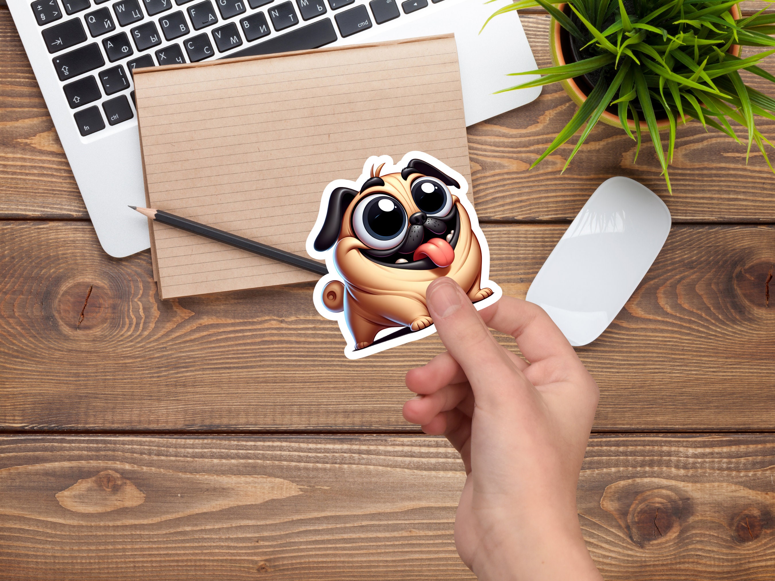 Cute Cartoon Pug Dog Kiss-cut Sticker Pug Mom Gift Pug Dad Gift pugs ...