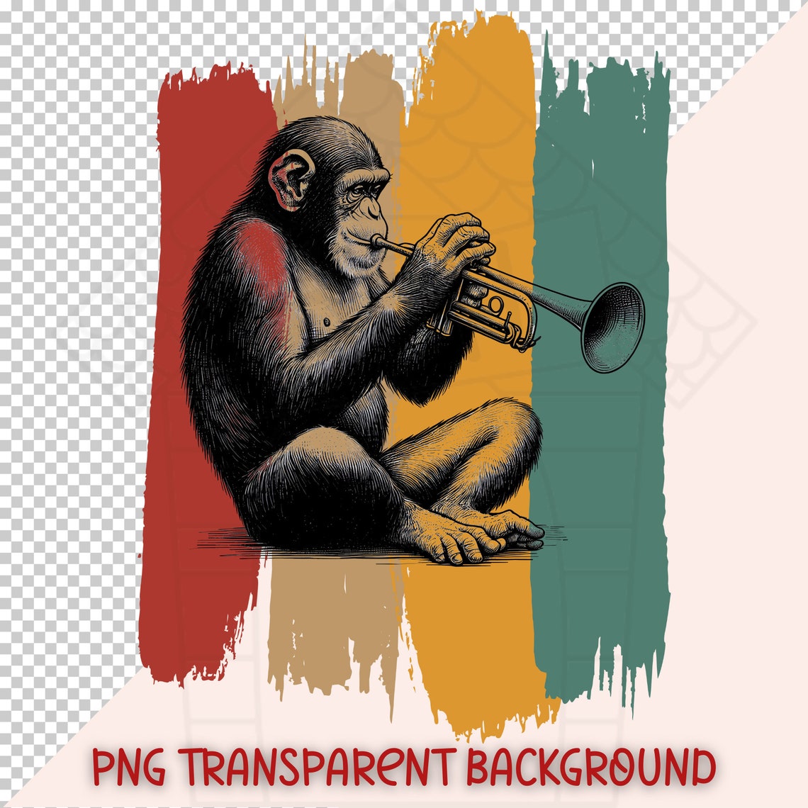 Chimpanzee Playing Trumpet Funny Musician Clipart Design PNG, Cartoon ...