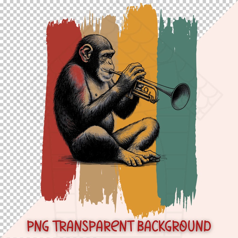 Chimpanzee Playing Trumpet Funny Musician Clipart Design PNG, Cartoon ...