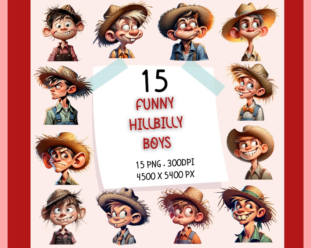 15 Cartoon Hillbilly Boy Clipart Bundle Funny Redneck PNG, Digital Download Gift, Sublimation ...