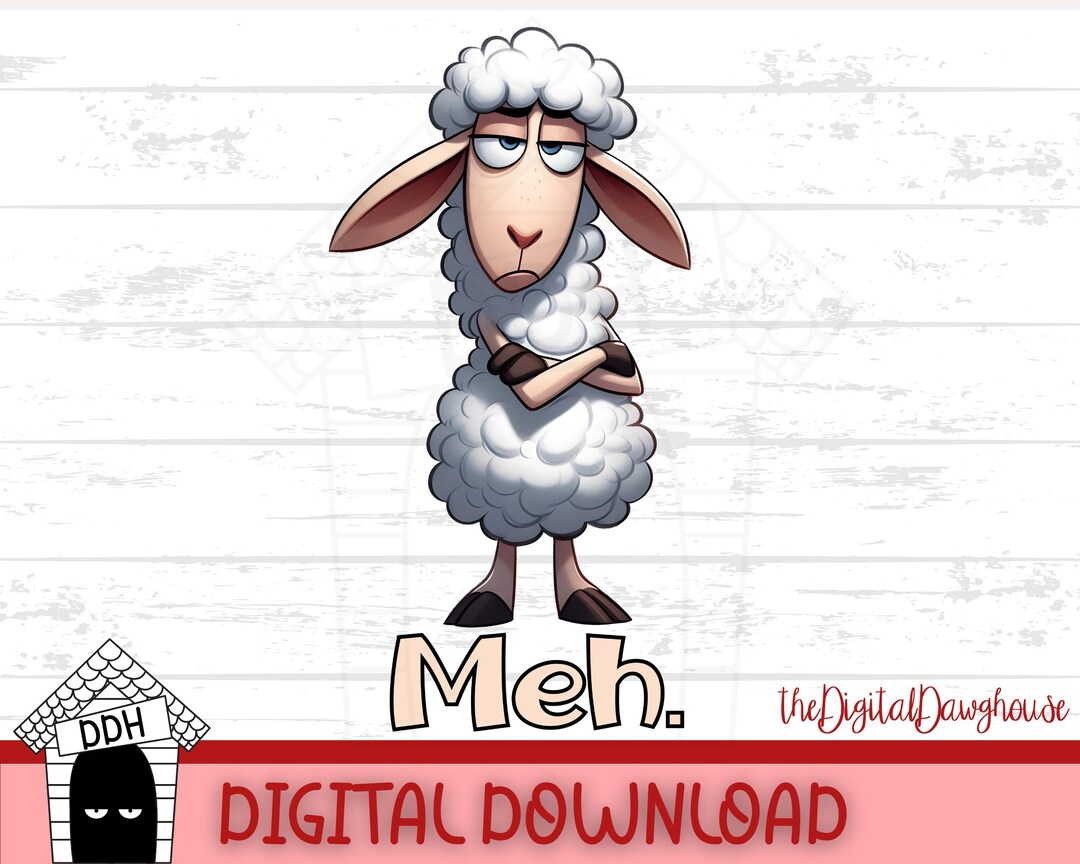 Funny Unimpressed Sheep PNG: Aloof Cartoon T-shirt Design (digital ...