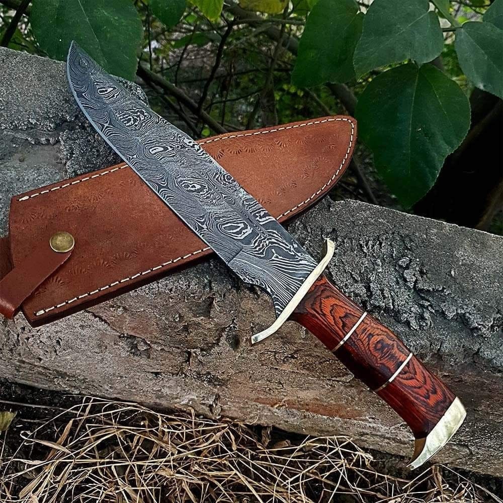Bowie Knife With Sheath 17 Inch Damascus Steel Bowie Knife Razor Sharp ...