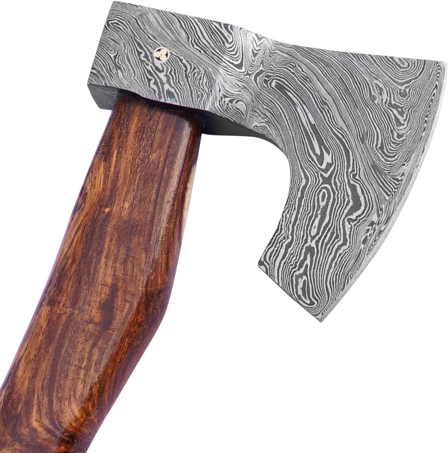 Damascus Axe With Sheath Hand Forged Damascus Steel Axe Head With Rose ...
