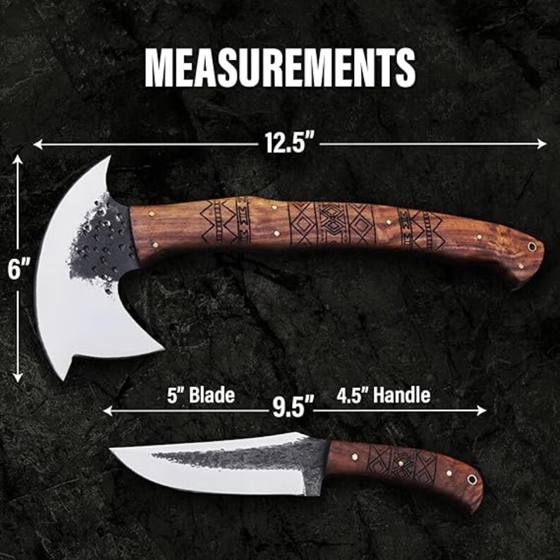 Hand Forged Tomahawk Throwing Axe and Bushcraft Knife Set, Heavy Duty ...