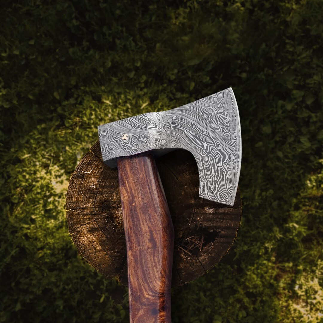 Damascus Axe With Sheath - Hand Forged Damascus Steel Axe Head With ...