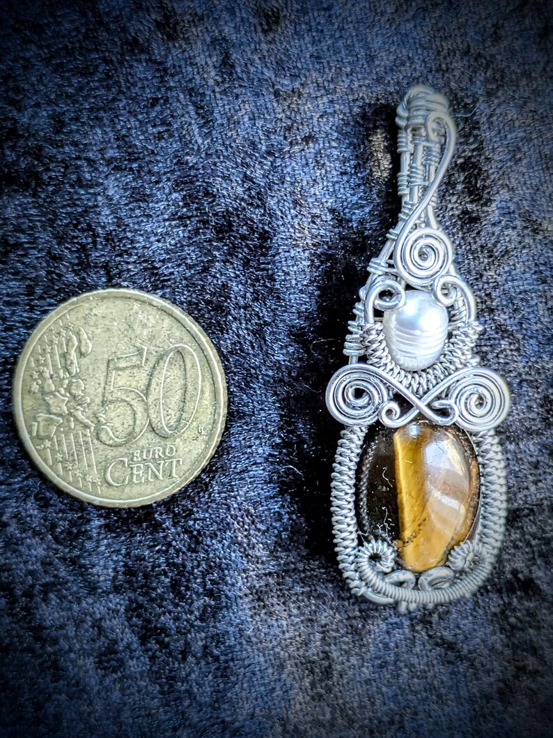 Tiger Eye & Pearl Necklace | Sterling Silver Wire Wrapped Pendant ...