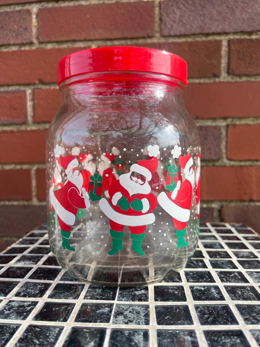 Vintage Glass Santa Canister With Lid - Etsy