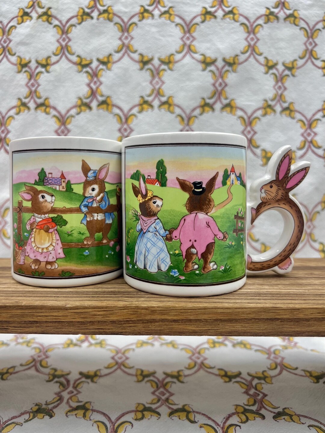 Set of 2 Vintage Easter Bunny Mugs With Rabbit Handle - Etsy