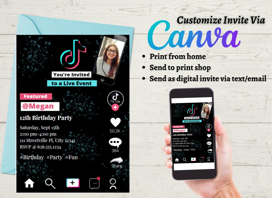 Tiktok Party Invitation, Digital Download, Pictures and Fonts Editable ...