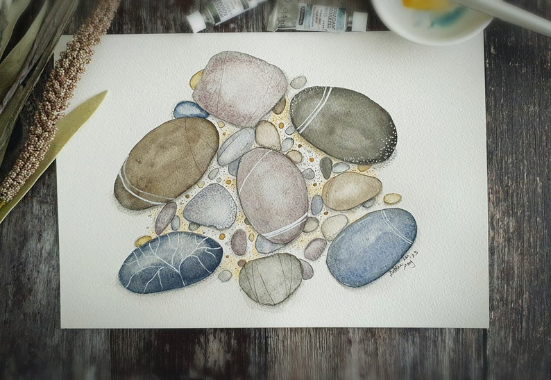 Original Rock Pool Watercolour Painting, Pebble Art, Unframed - Etsy