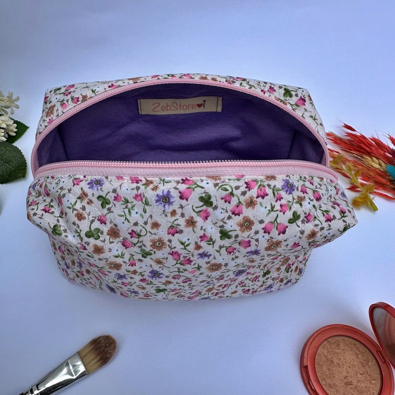 Handmade Capitone Pattern Makeup Bag, Fabric Toiletry Bag, Floral Print ...