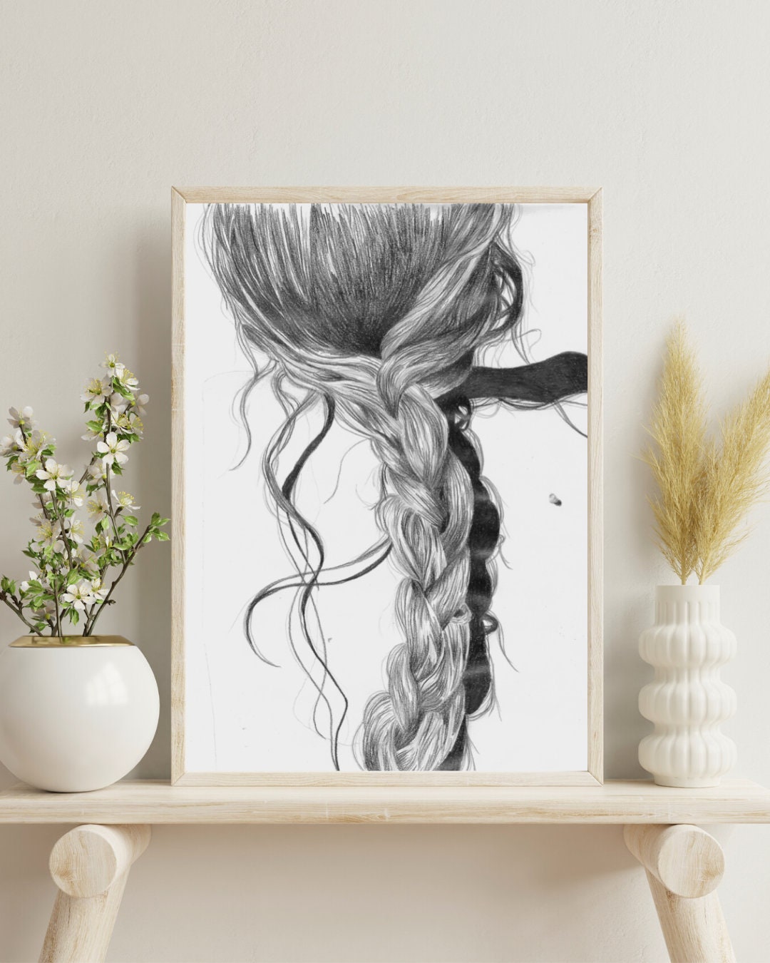 Braid Art Print - Pencil Drawing of Hair in A Braid - Pencil Drawing ...