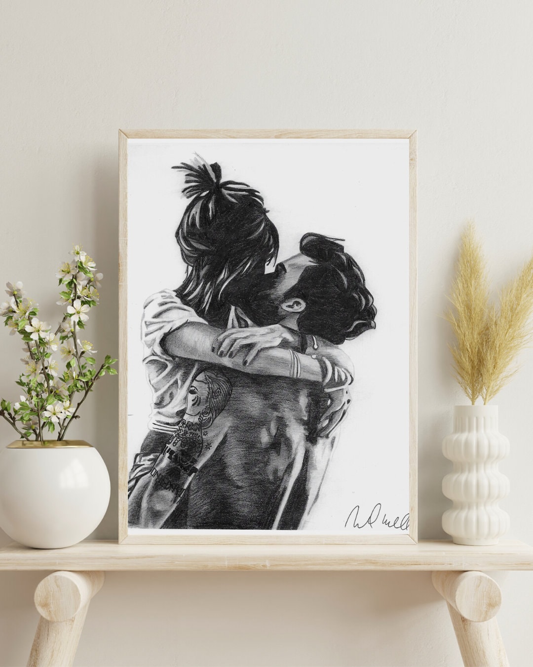 Couple Kissing Art Print - Pencil Drawing of a Couple Kissing - Pencil ...