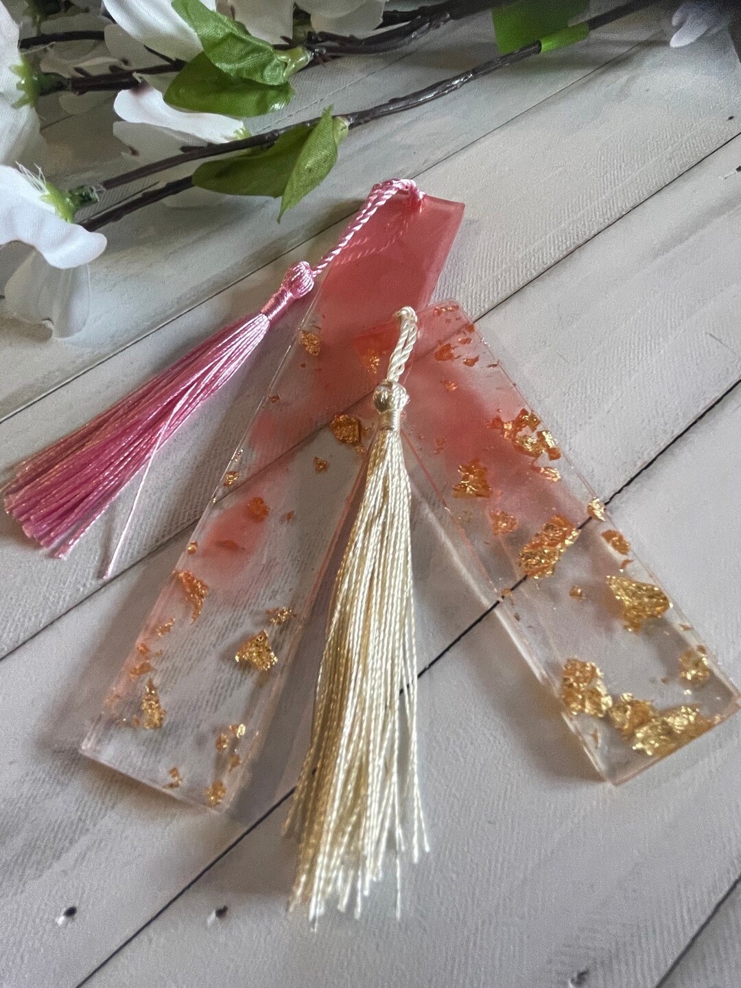 Pink and Gold Leaf Bookmarks for Mom, Handmade Bookmarks for Women ...