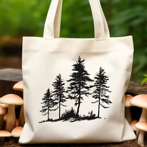 Woodland Pine Trees Canvas Tote Bag for Nature Lover, Hiking Pouch ...