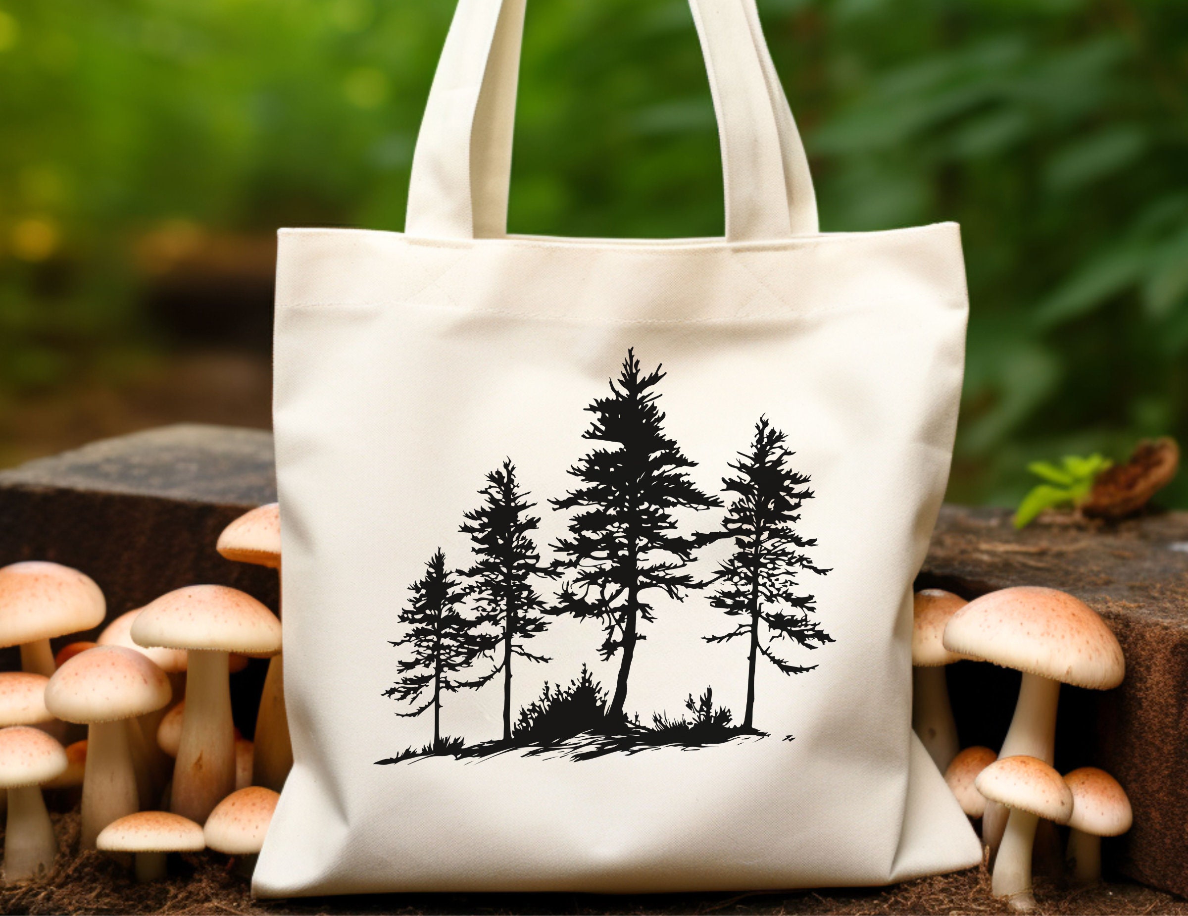 Woodland Pine Trees Canvas Tote Bag for Nature Lover, Hiking Pouch ...