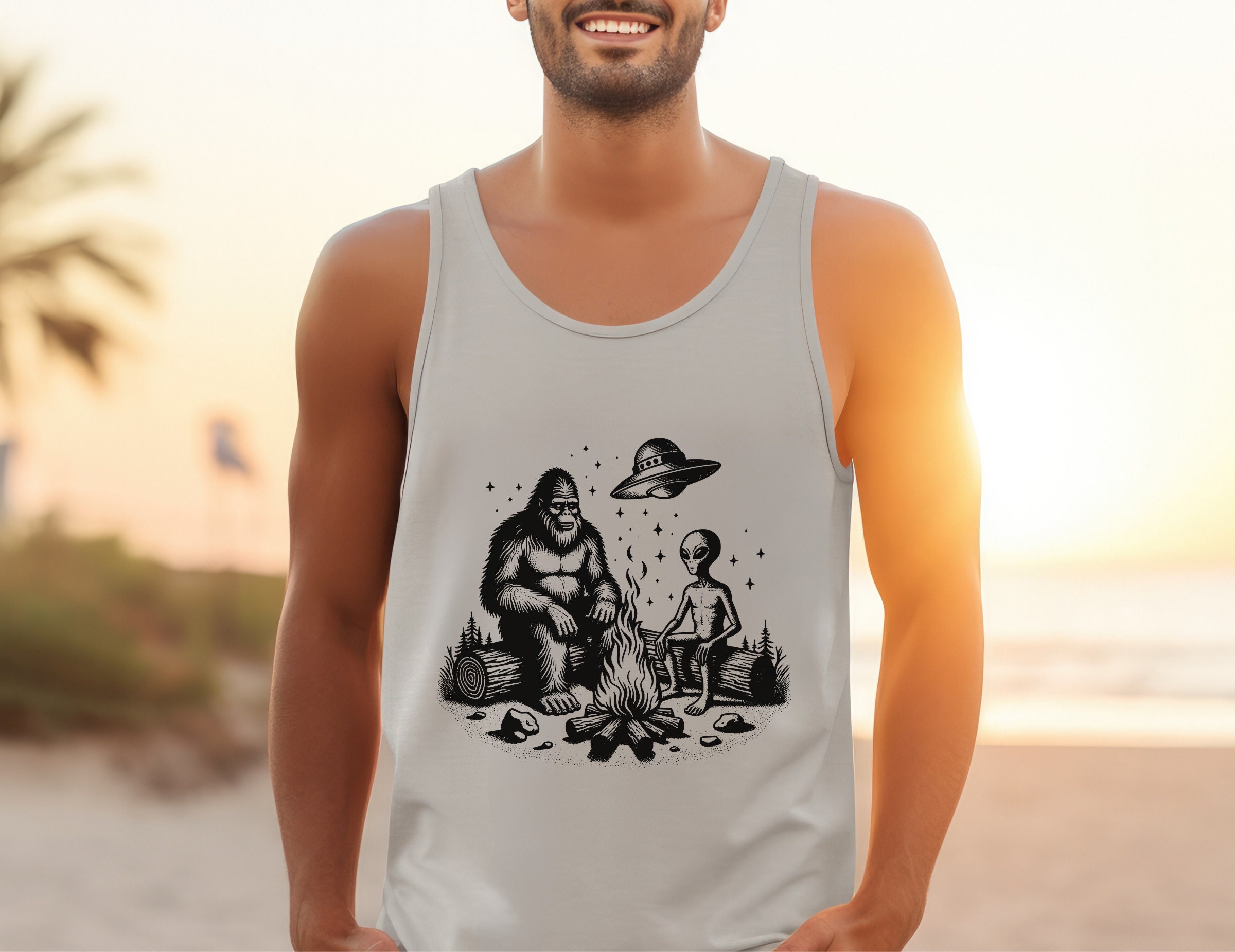 Bigfoot and Alien Camping Tank Top Gift for Outdoor Lover, Sasquatch ...
