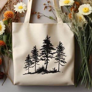 Woodland Pine Trees Canvas Tote Bag for Nature Lover, Hiking Pouch ...
