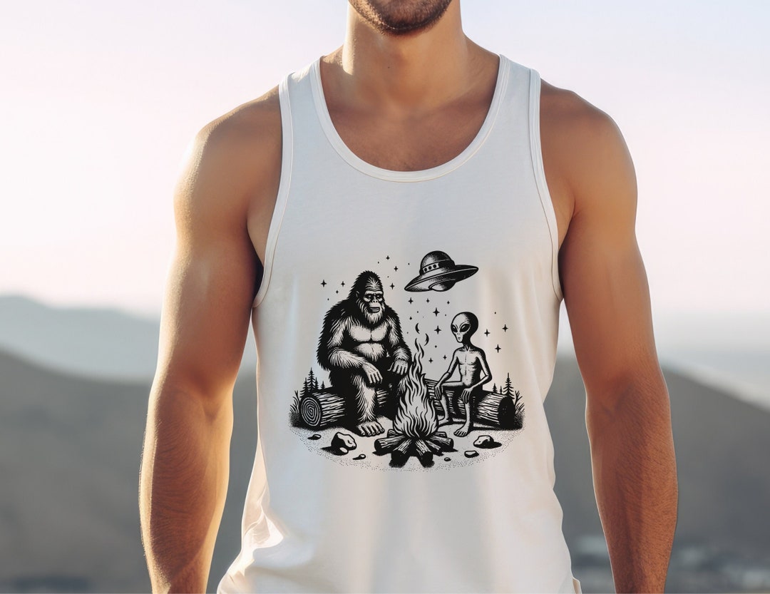 Bigfoot and Alien Camping Tank Top Gift for Outdoor Lover, Sasquatch ...