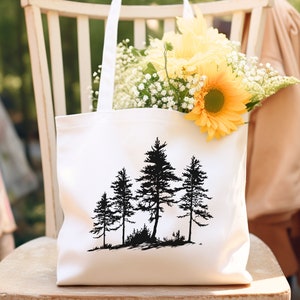 Woodland Pine Trees Canvas Tote Bag for Nature Lover, Hiking Pouch ...