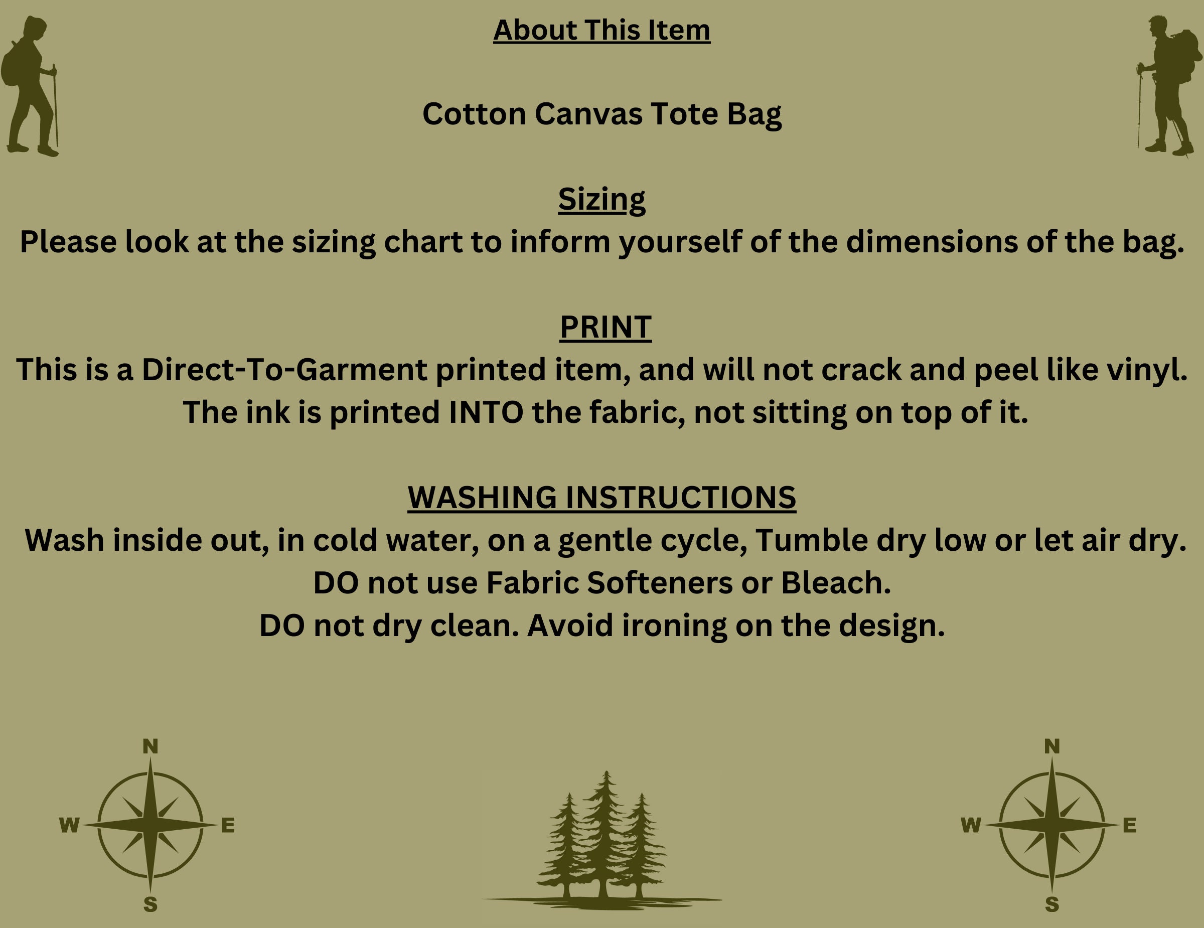 Woodland Pine Trees Canvas Tote Bag for Nature Lover, Hiking Pouch ...