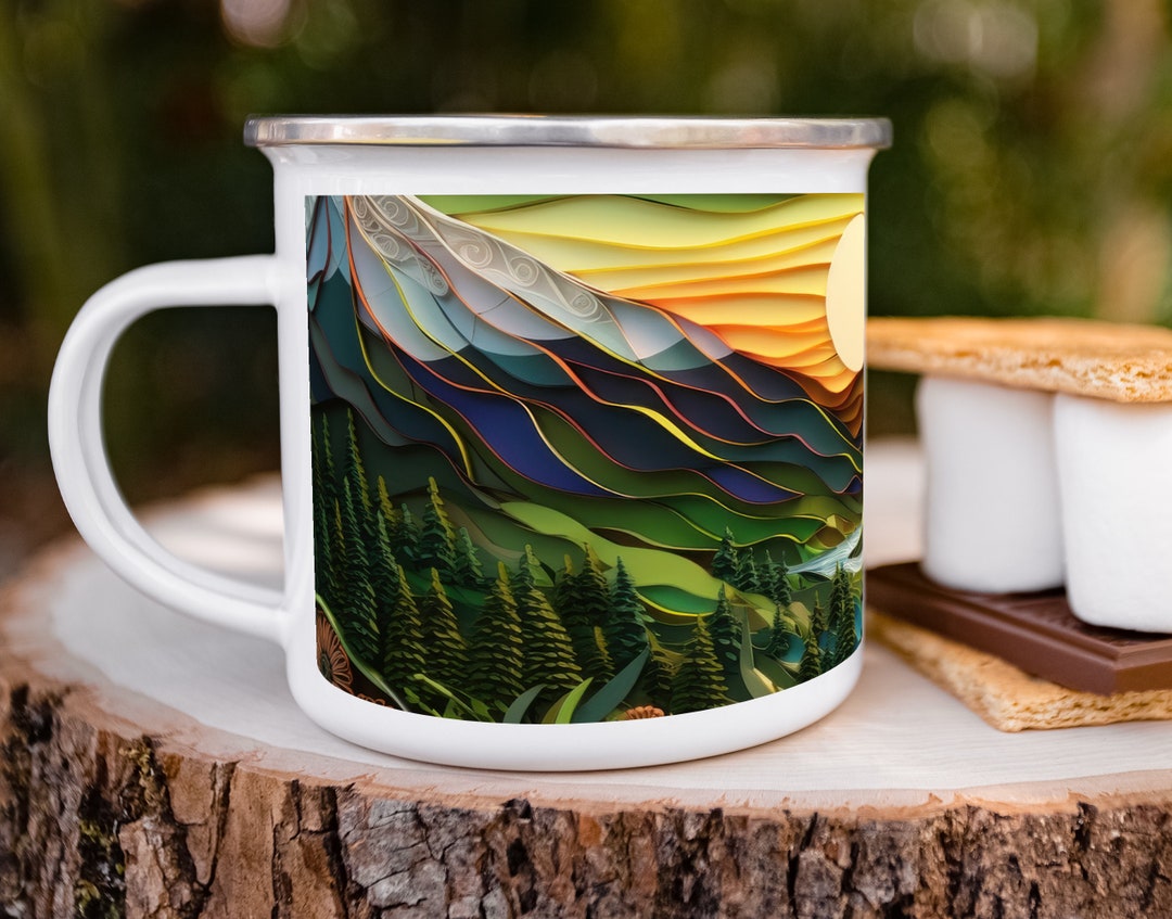 Mountain Forest Enamel Camping Mug Gift for Outdoor Lover, Coffee Mugs ...