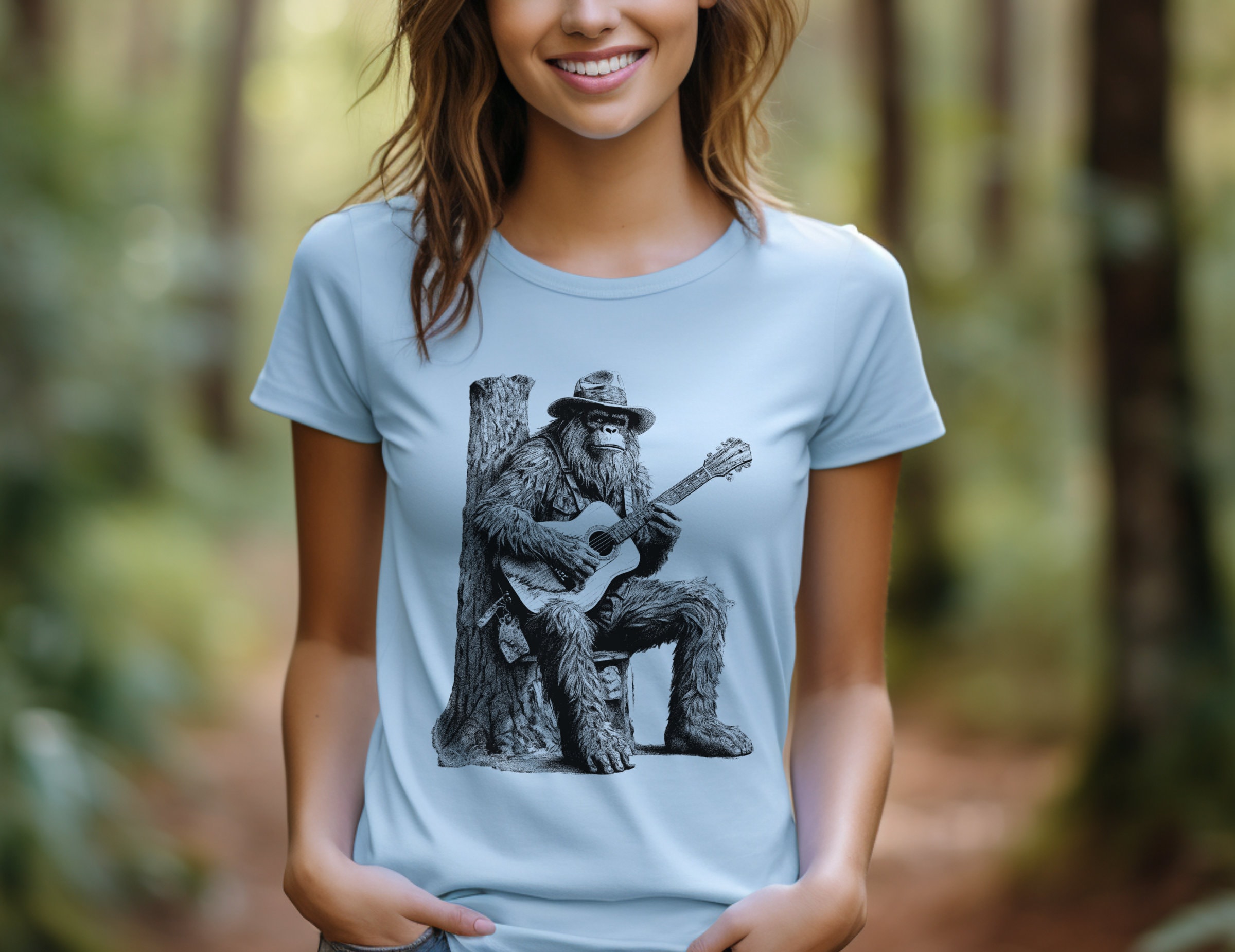 Bigfoot Guitar Shirt Gift for Outdoor Lover, Sasquatch Shirts, Hiking ...