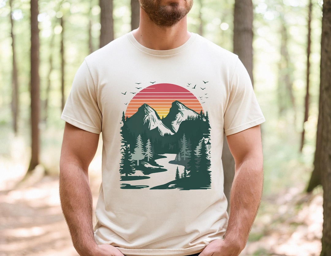 Retro Mountain Forest Tshirt Gift for Outdoor Lover, Hiking Tshirts ...