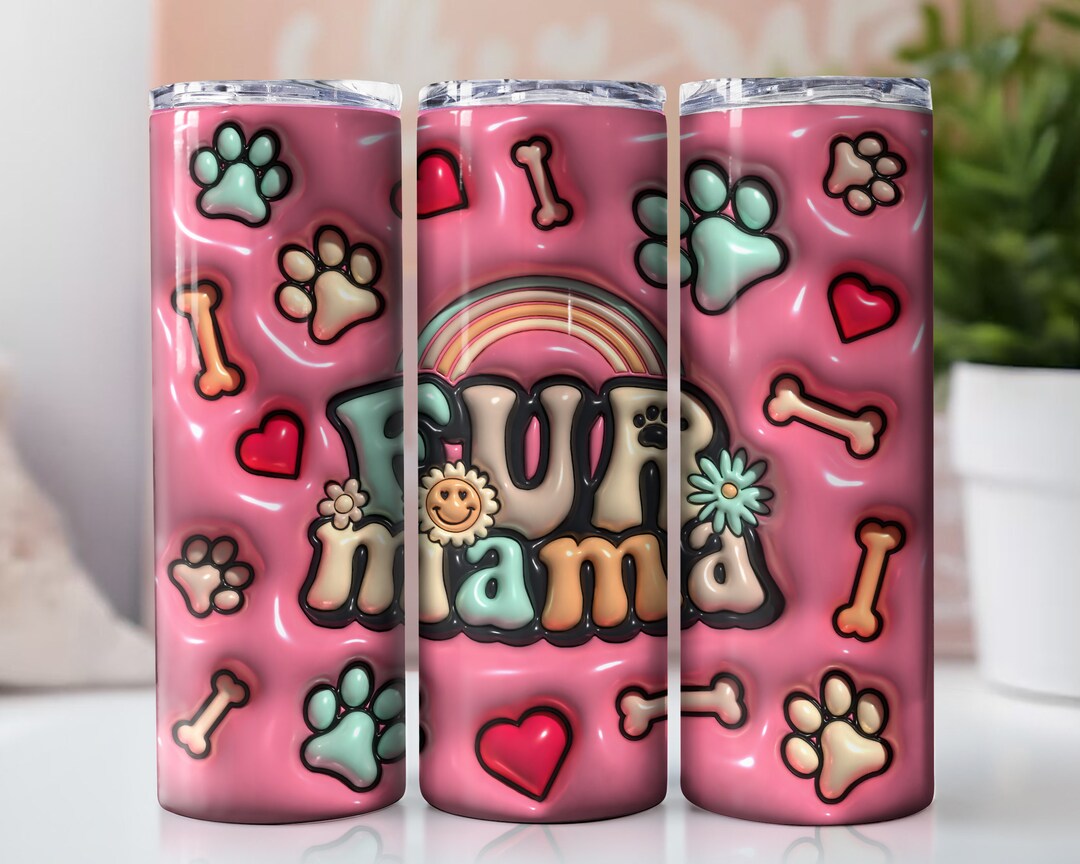 3d Inflated Puff Fur Mama Tumbler Wrap Png Puffy Paw Sublimation For