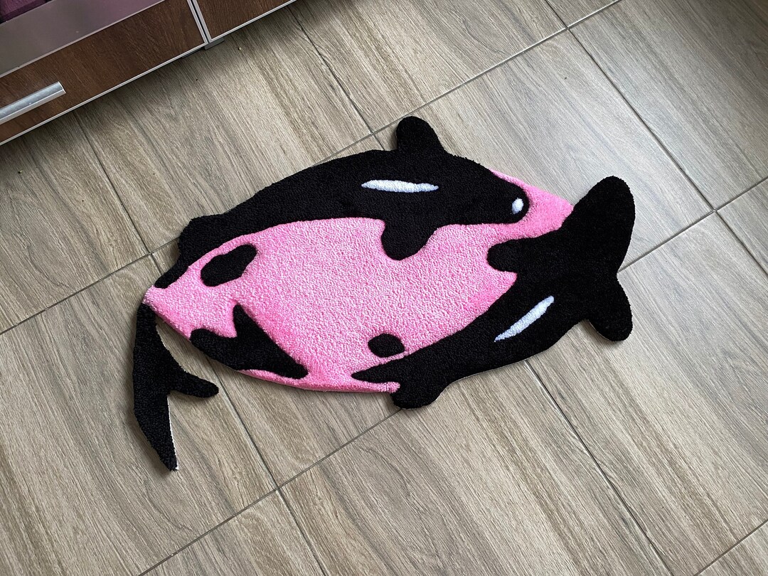 Tufted Rug With Koi Fish Design Yin Yang Rug Japanese Carpet Pink and ...