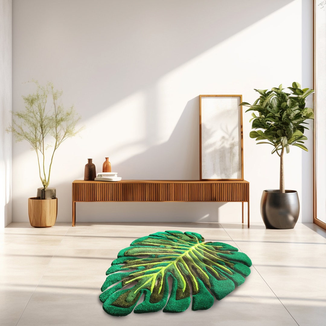 Monstera Decor Area Rug Custom Handmade Rug Fluffy Plant Print Rug for ...