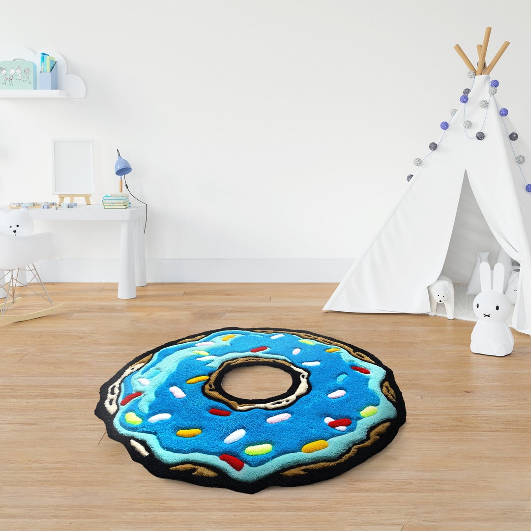 Donut Rug for Nursery Decor Custom Colorful Tufted Rug Blue Round Kids ...
