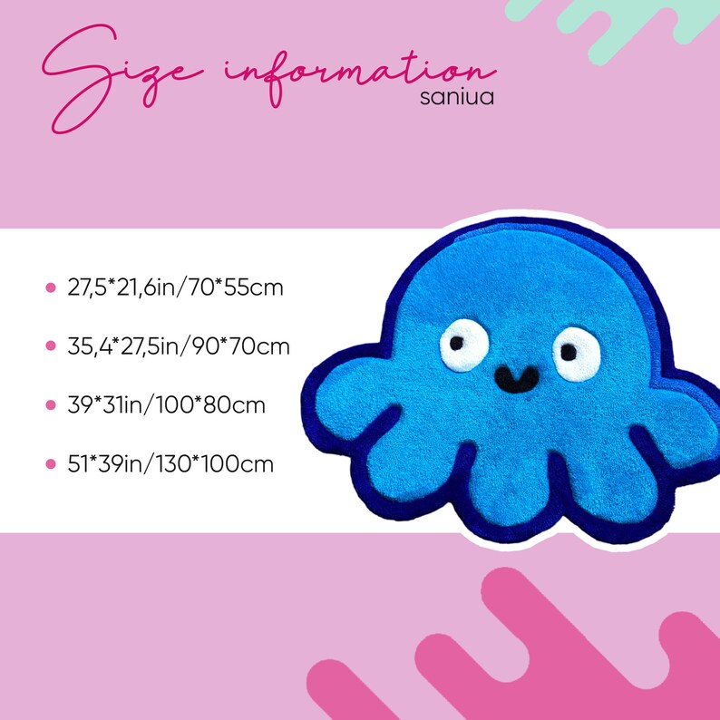 Tufted Blue Octopus Rug Handmade Children's Room Decor Fun Birthday ...