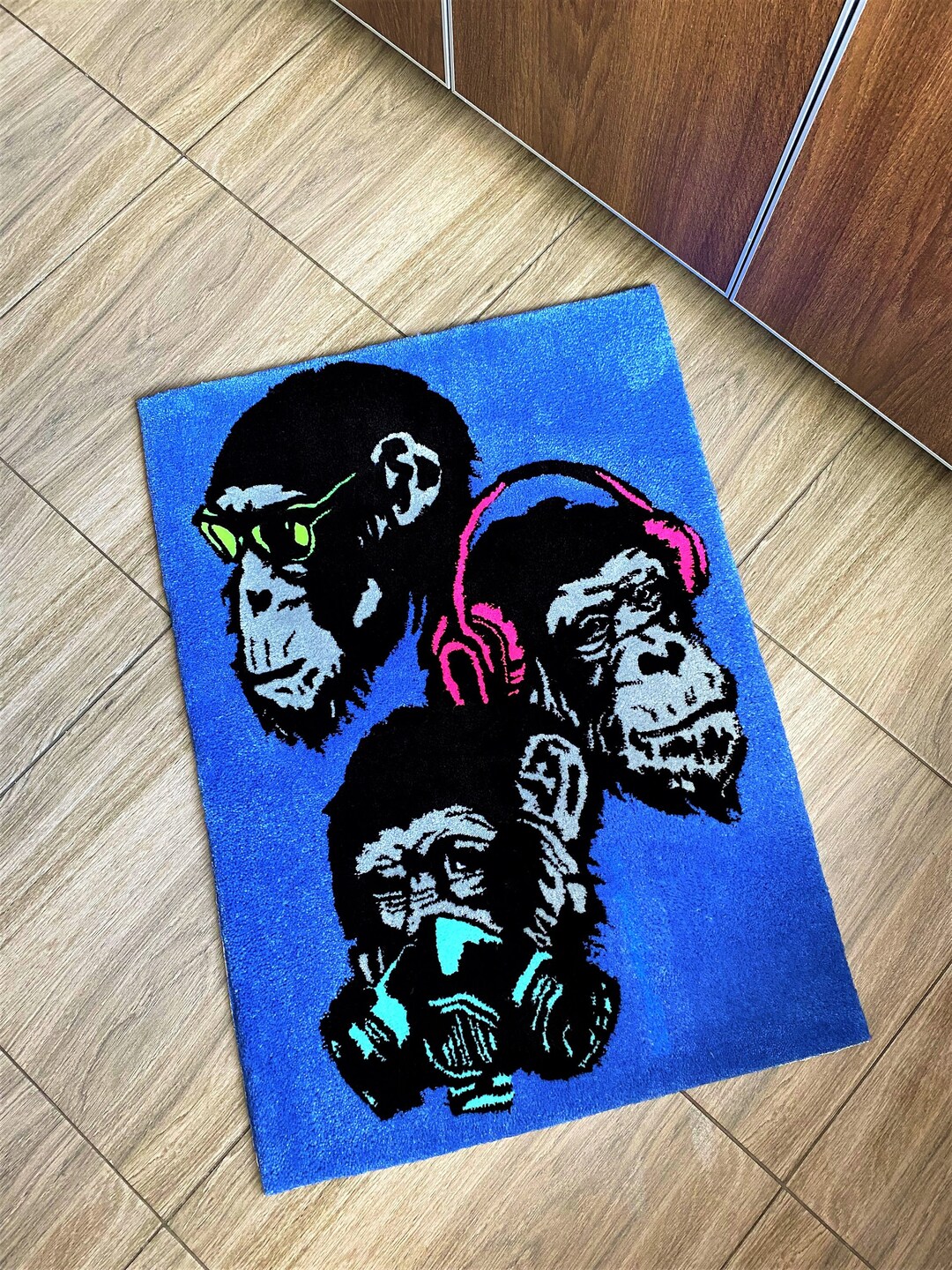 Three Wise Monkeys Tufted Rug, Banksy Monkey Design Area Rug, Handmade ...