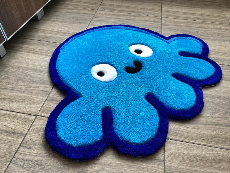 Blue Octopus Tufted Rug Kids Room Decor Round Nursery Mat Children's ...