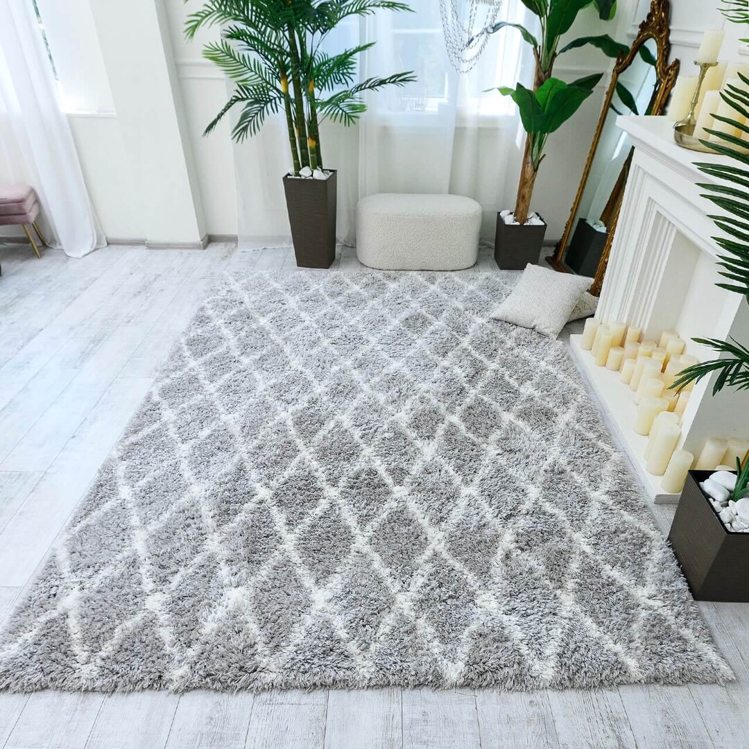 Minimalist Scandinavian Style White Carpet Geometric Design Large Area ...