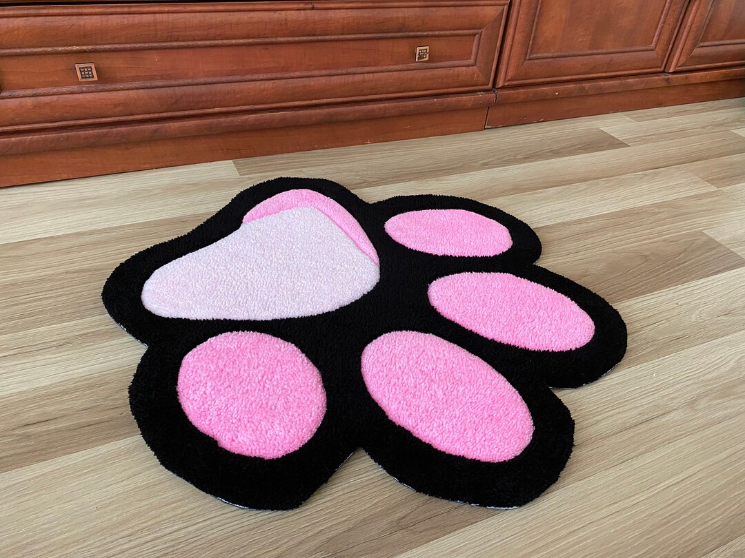 Pink Paw Print Tufted Rug Handmade Rug for Home Decor Original Gift Cat ...